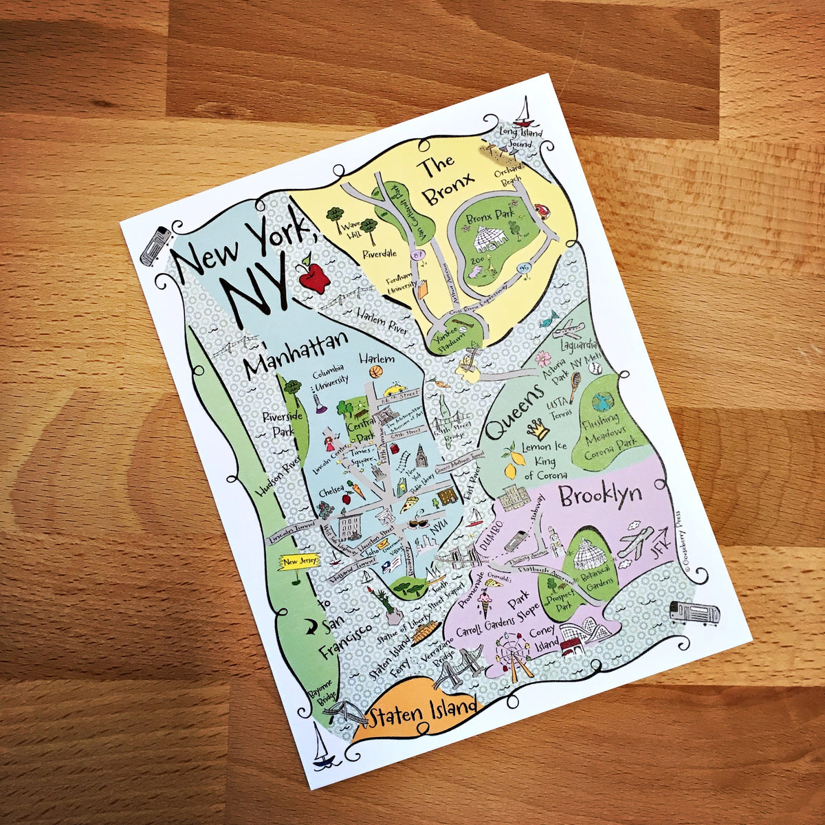 New York Boroughs Map Full Color Note Card – Gooseberry Designs